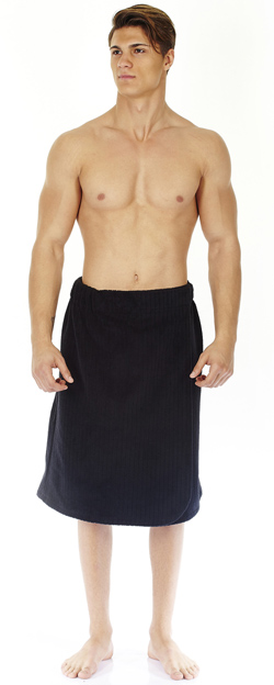 Mens Soft Touch Velour Cotton Striped Bath Wrap